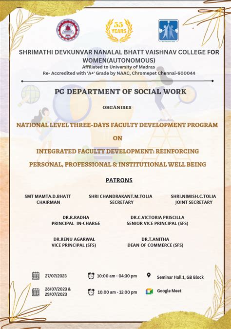 national level three days faculty development program sdnb vaishnav