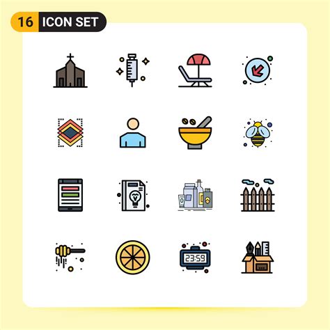Modern Set Of 16 Flat Color Filled Lines And Symbols Such As Layer Layers Syringe Left Arrow