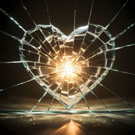 Shattered Crackled Glass Fragments Form A Delicate Luminous Heart 2 Stock Illustration
