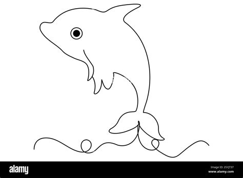 Continuous Single Line Art Drawing Dolphin Minimalist Sketch Line Vector Illustration Stock