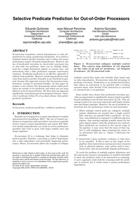 Pdf Selective Predicate Prediction For Out Of Order Processors