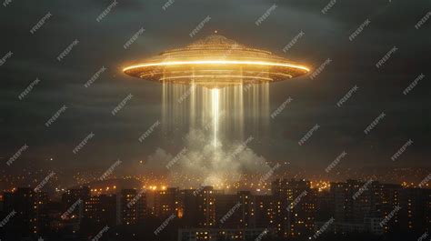Premium Photo Large Flying Object In City At Night