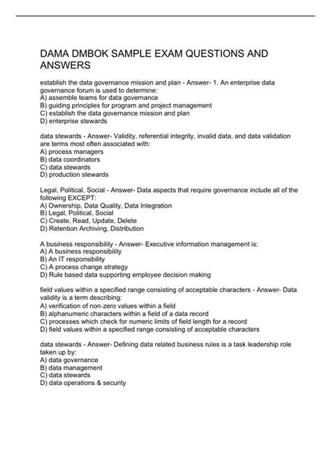 Dama Dmbok Sample Exam Questions Dama Dmbok Stuvia Us