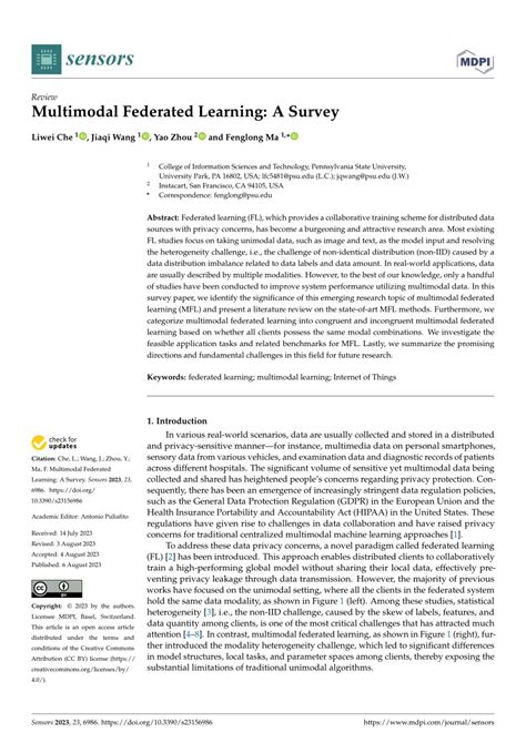 Pdf Multimodal Federated Learning A Survey