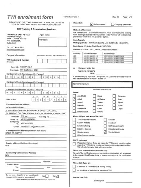 Twi Enrollment Form Empty 321 Final Pdf