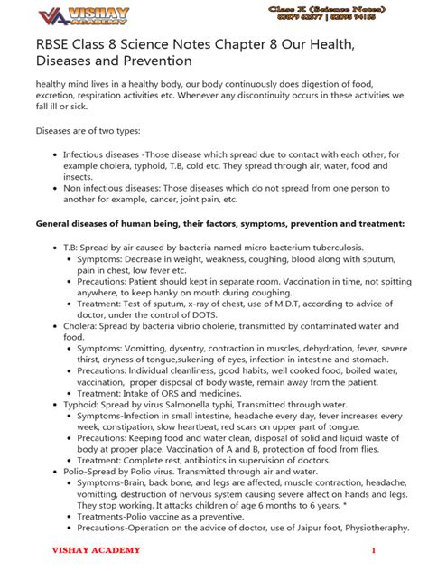 Rbse Class 8 Science Notes Chapter 8 Our Health Diseases And