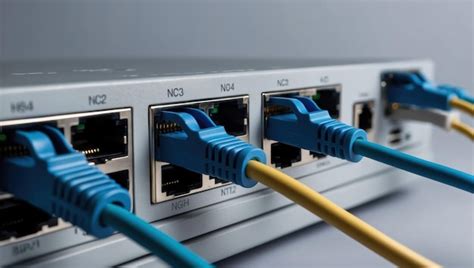 Close Up Of Colorful Ethernet Cables Connected To A Router For Networking Premium AI Generated
