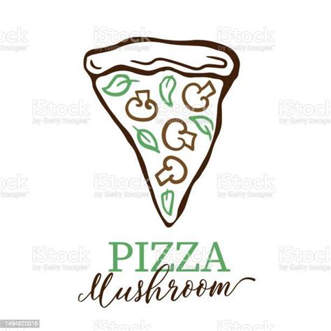 피자 버섯 낙서 한 조각은 배달 서비스 레스토랑 저녁 식사 및 이탈리아 메뉴를 위한 벡터 아이콘을 설명합니다 그래픽 아이콘 흰색 배경에 로고 피자 가게 로고 템플릿입니다