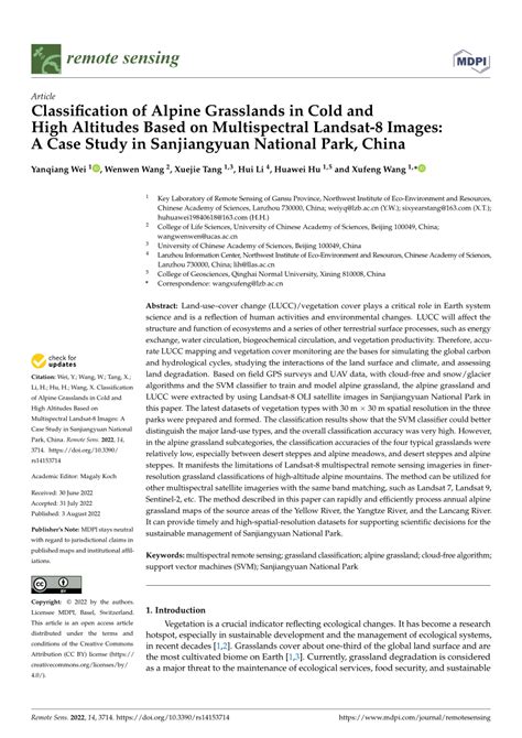Pdf Classification Of Alpine Grasslands In Cold And High Altitudes Based On Multispectral
