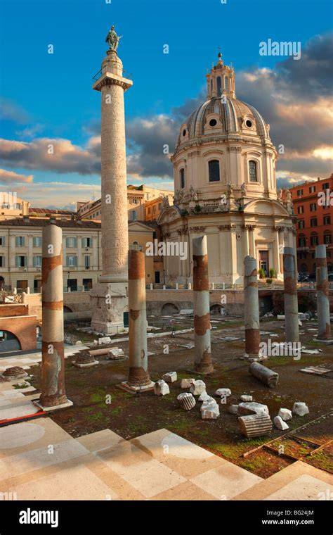 Columns Of Emperors Trajans Forum And Trajans Column Rome Stock