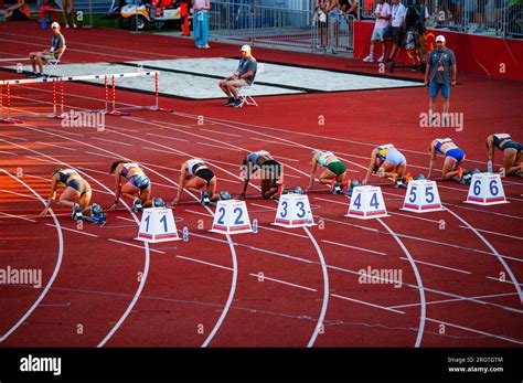 B Bystrica Slovakia July 20 2023 Female Sprinters Commence 100m