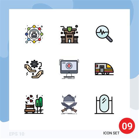 Set Of 9 Vector Filledline Flat Colors On Grid For Content Setting Info Graphics Configuration