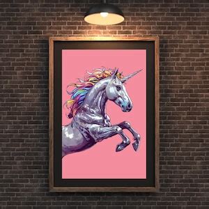Pride Unicorn Poster Silver Unicorn With Rainbow Mane Lgbtq Wall