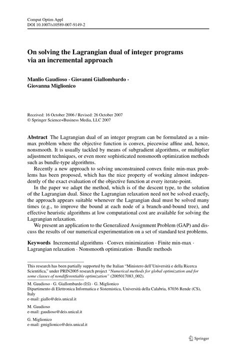 Pdf On Solving The Lagrangian Dual Of Integer Programs Via An