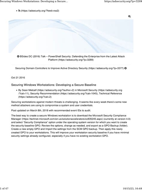 Securing Windows Workstations Developing A Secure Baseline Active Directory Security Pdf