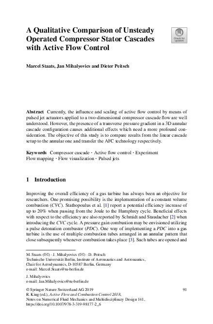 Pdf A Qualitative Comparison Of Unsteady Operated Compressor Stator Cascades With Active Flow