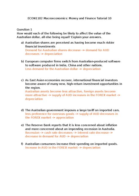 Tute 10 Tute Econ1102 Macroeconomics Money And Finance Tutorial 10 Question 1 How Would