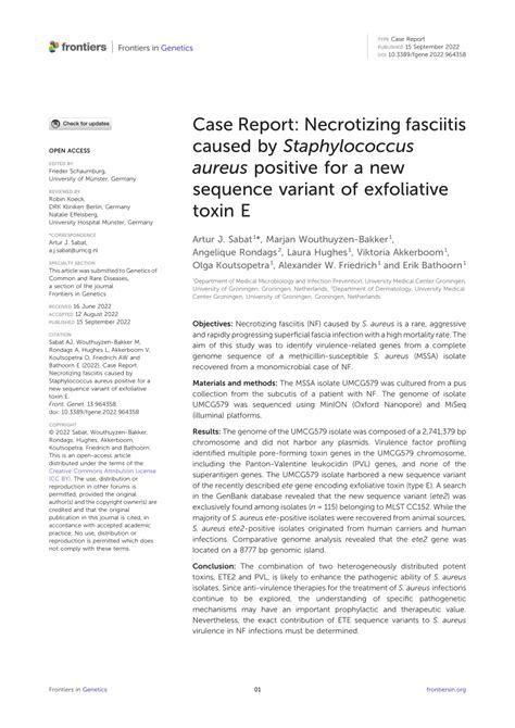 Pdf Case Report Necrotizing Fasciitis Caused By Staphylococcus Aureus Positive For A New
