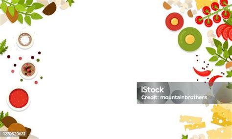 피자 버섯 만들기를위한 제품 벡터 플랫 일러스트레이션 맨 위 보기입니다 피자를 만드세요 디자인에 대한 스톡 벡터 아트 및 기타