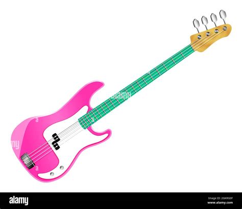 Illustration Of A Pink Electric Bass Guitar With Green Fretboard