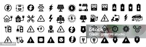 전기 아이콘을 설정합니다 태양 전지 패널 전기 세대 아이콘입니다 녹색 재생 가능 전력 소스 벡터 아이콘입니다 전기 자동차 태양 번개 충전소 및 오토바이의 아이콘이 포함되어
