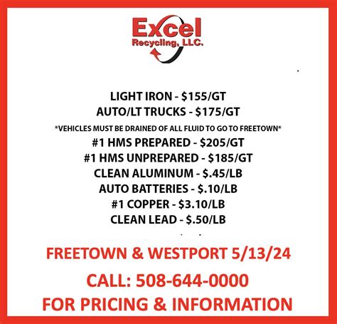 Excel Recycling Has Updated Prices For The Following Items Effective Today Light Iron 155 Gt