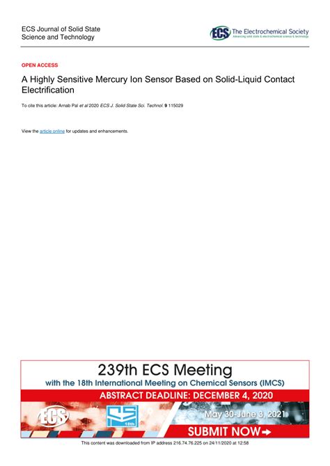 Pdf A Highly Sensitive Mercury Ion Sensor Based On Solid Liquid Contact Electrification