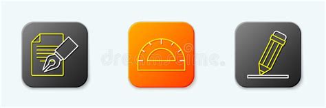 Set Line Exam Sheet And Pencil Protractor Grid And Pencil With Eraser Icon Vector Stock Vector