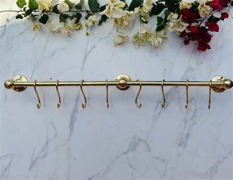 Solid Brass Hanging Pot Rack Antique Brass Kitchen Rail With Hooks