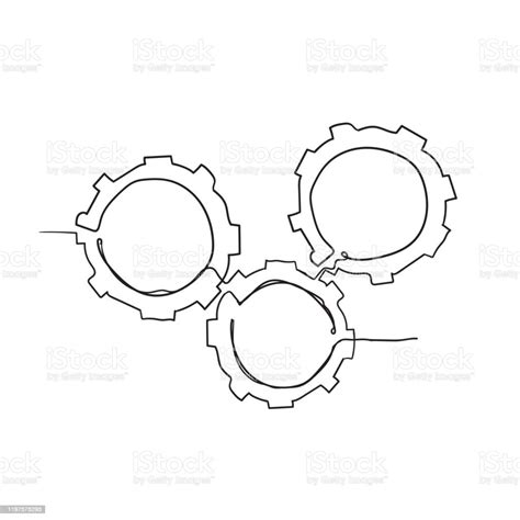 기어는 낙서 손으로 그린 스타일 벡터와 흰색 배경에 한 줄로 그려집니다 기어 기계 부분에 대한 스톡 벡터 아트 및 기타 이미지