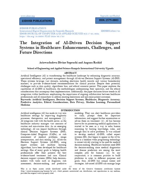 The Integration Of Ai Driven Decision Support Systems In Healthcare Enhancements Challenges