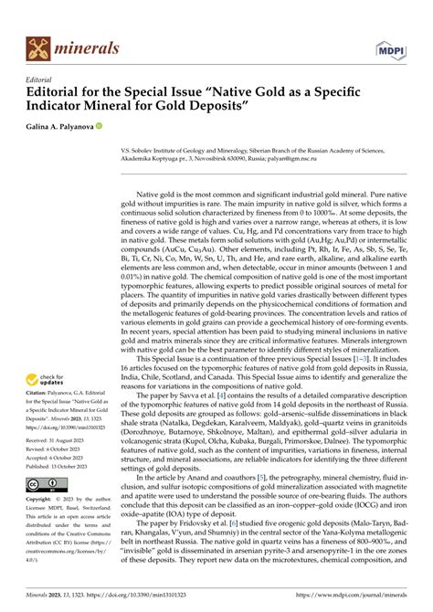 Pdf Editorial For The Special Issue “native Gold As A Specific Indicator Mineral For Gold