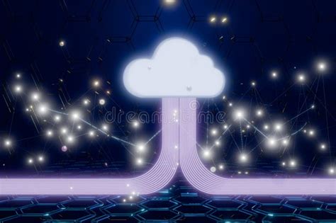 Digital Cloud With Glowing Connections And Stars Symbolizing