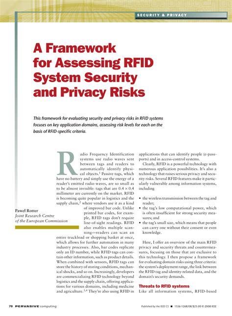 Pdf A Framework For Assessing Rfid System Security And Privacy Risks