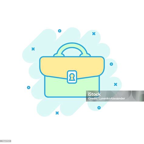 코믹 스타일의 서류 가방 기호 아이콘입니다 흰색 고립 된 배경에 가방 벡터 만화 그림입니다 수하물 비즈니스 컨셉 스플래시 효과 0명에 대한 스톡 벡터 아트 및 기타 이미지