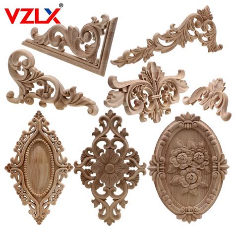 Vzlx Unique Natural Floral Wood Carved Wooden Figurines Crafts Corner