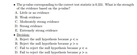 Solved The P Value Corresponding To The Correct Test