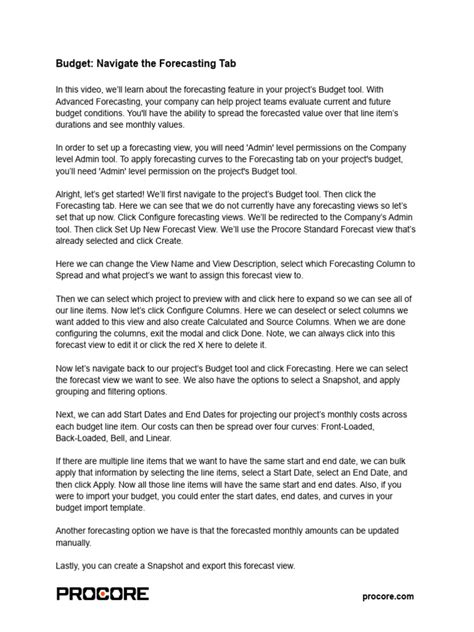 Budget Navigate The Forecasting Tab Pdf Computing