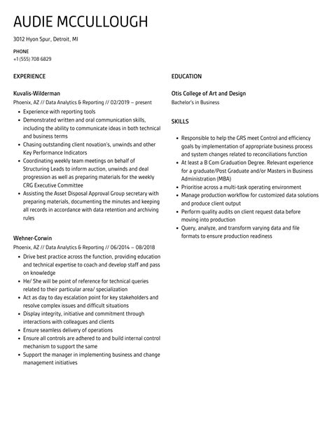 Data Analytics And Reporting Resume Samples Velvet Jobs
