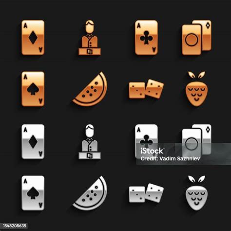 수박 카드 놀이 딸기 게임 주사위 스페이드 클럽 다이아몬드 및 딜러 아이콘으로 카지노 슬롯 머신을 설정하십시오 벡터 슬롯머신에 대한 스톡 벡터 아트 및 기타 이미지 Istock