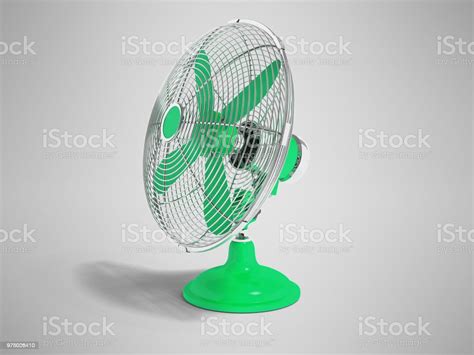 바로 3d 공간을 테이블에 현대 그린 팬 하지 회색 배경 그림자와 함께 렌더링 강철에 대한 스톡 사진 및 기타 이미지 강철