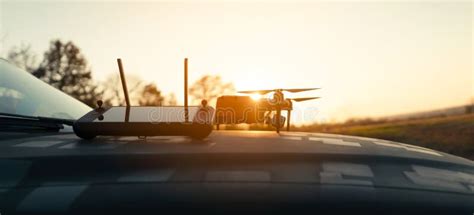 A Drone Uav Technologies In The Rays Of The Sun Outdoors Stock Image