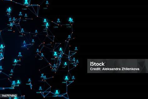 소셜 네트워크 연결 및 통계 데이터 개념에는 어두운 기술 배경에 디지털 조명 사용자 아이콘이 있습니다 3d 렌더링 0명에 대한 스톡 사진 및 기타 이미지 Istock