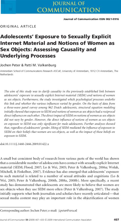 Adolescents Exposure To Sexually Explicit Internet Material And Notions Of Women As Sex Objects