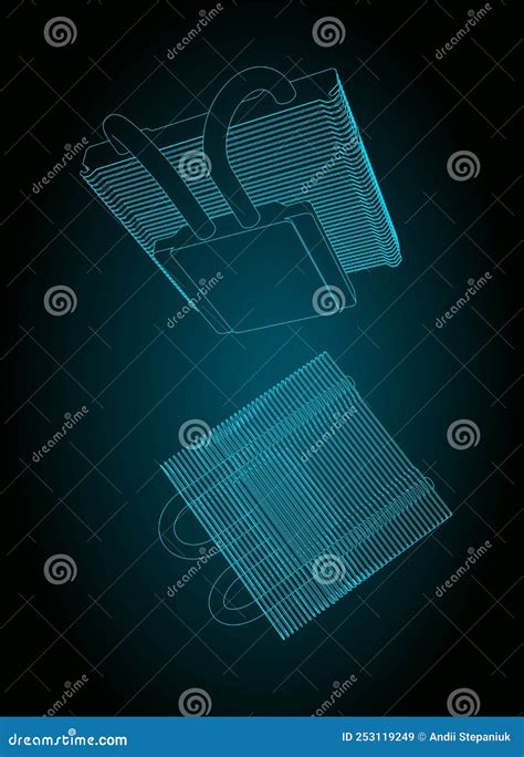 CPU Cooler Heatsink Isometric Blueprint Cartoon Vector CartoonDealer Com 253119297