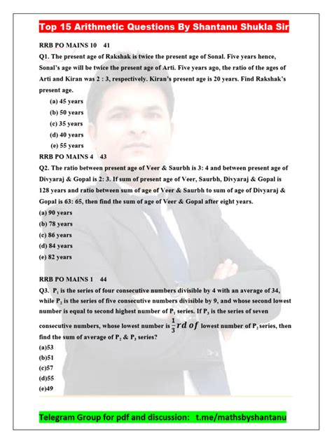 Top 15 Arithmetic Questions By Shantanu Shukla Pdf