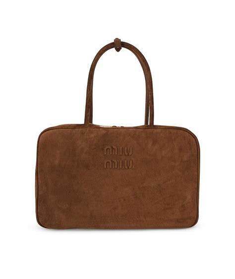 Miu Miu Коричневая замшевая сумка с короткими ручками для женщин