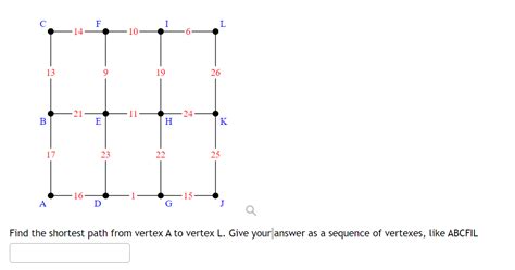 solved find the shortest path from vertex a to vertex l