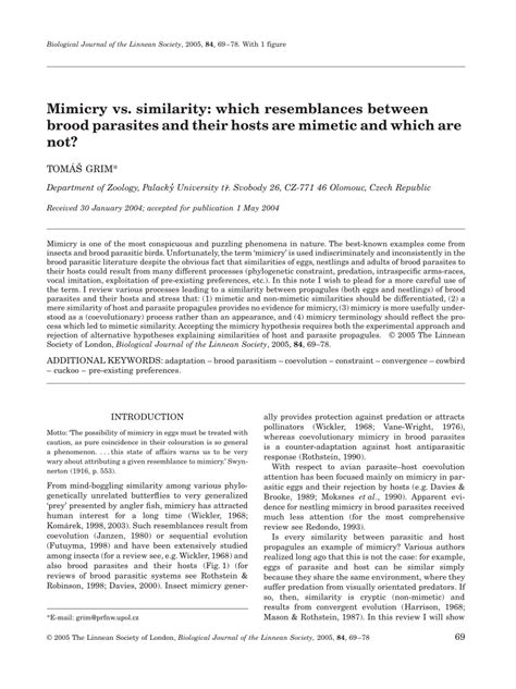 pdf mimicry vs similarity which resemblances between brood