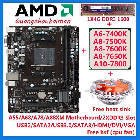 Bundle Fm2b A8 A6 A4 Processor With Cpu Heat Sink And Amd Fm2 A55 A68 A78 A88x A68hm